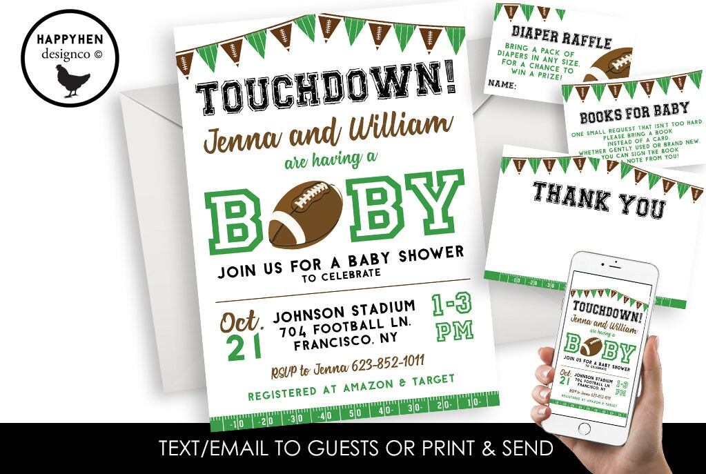 Invitations Paper Touchdown 5x7 Football Birthday or Shower Invitation ...