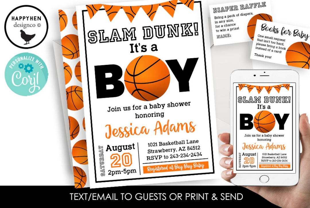 Editable Basketball Baby Shower Invitation Invite Digital 5x7 Corjl ...