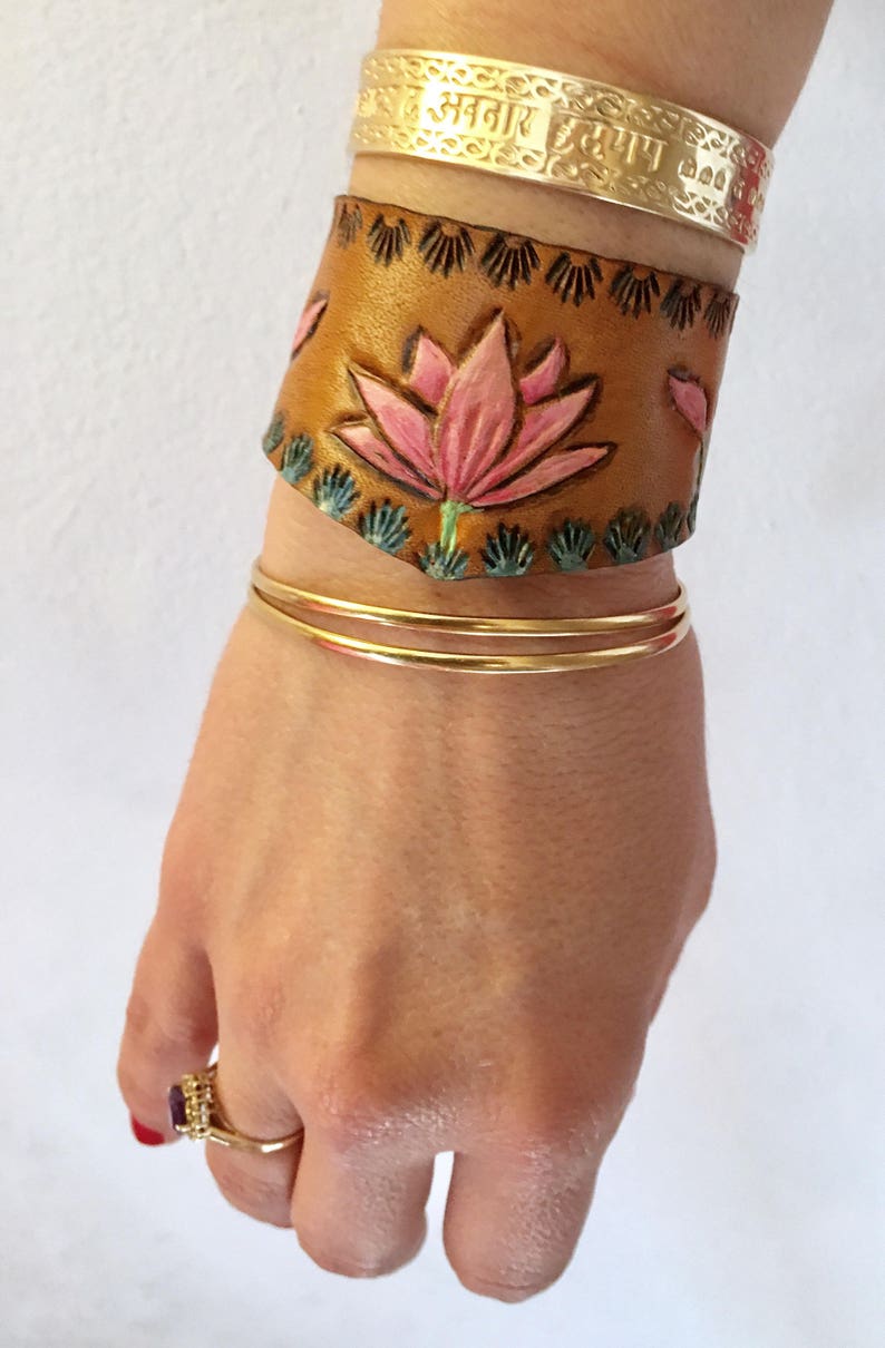 Tooled Leather Lotus Cuff - Etsy