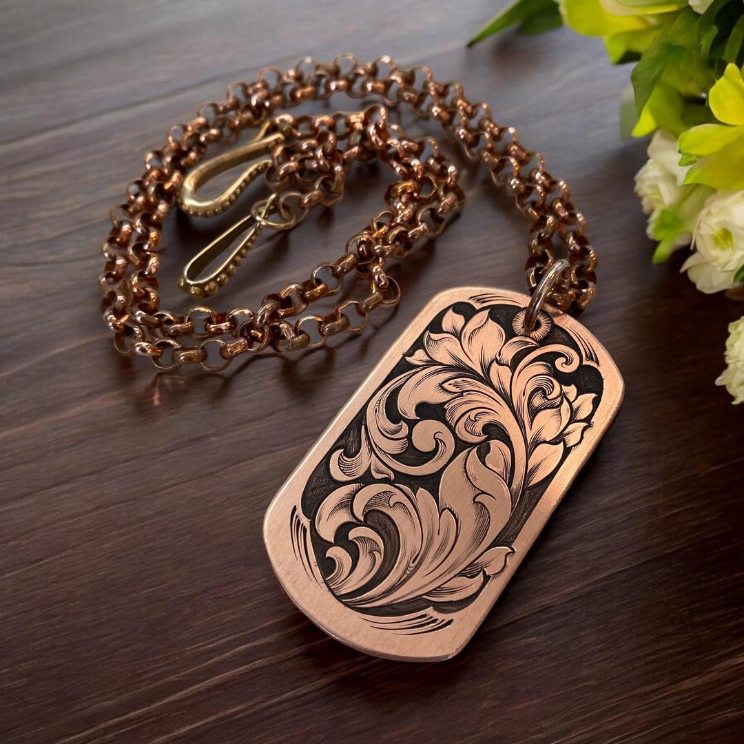 Dog Tag - Hand Engraved Scrollwork - Etsy