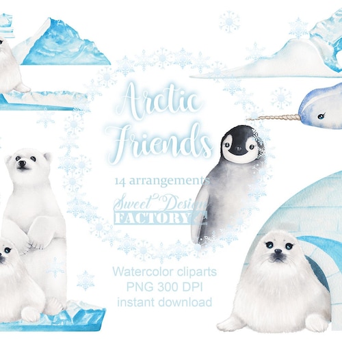 Arctic Animals Watercolor Clipart Winter Woodland PNG - Etsy