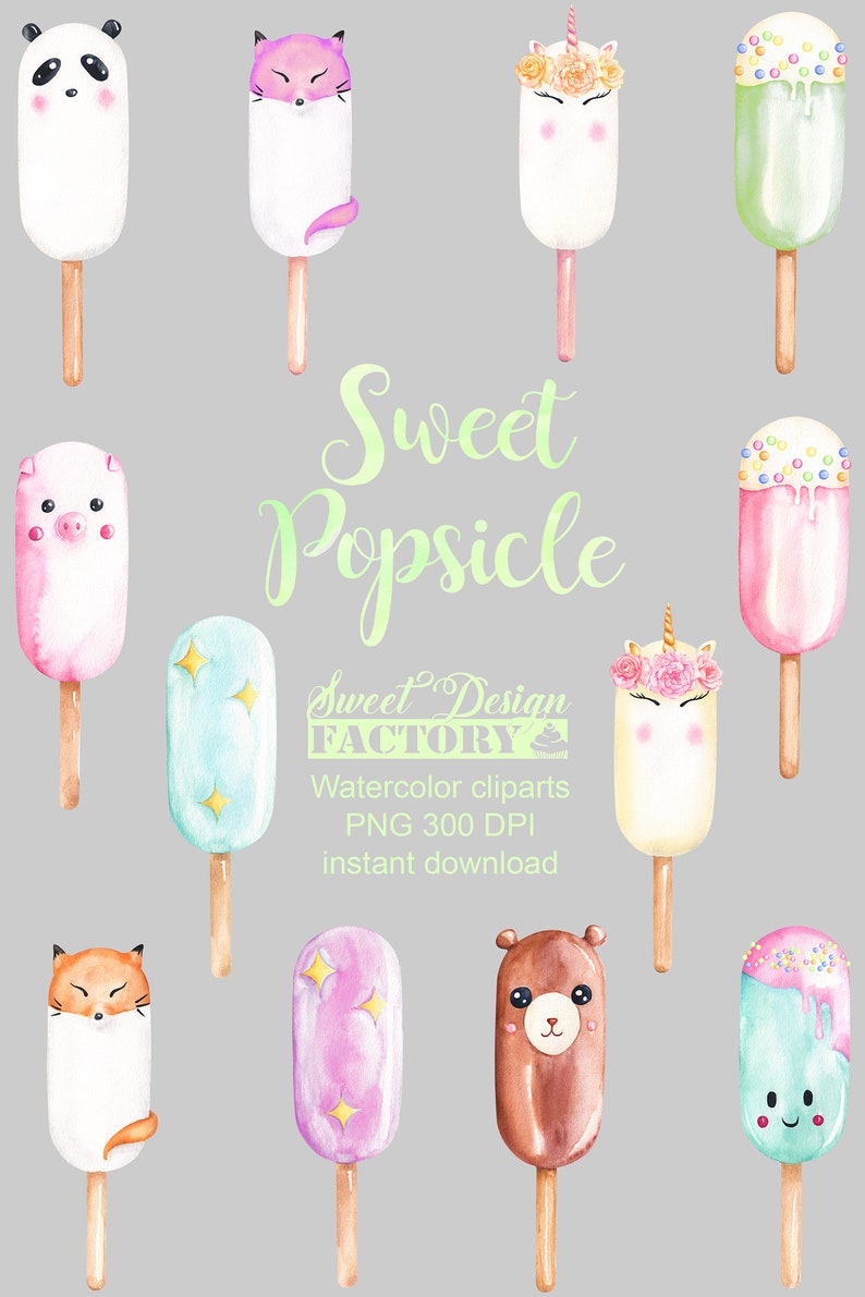Popcicle Watercolor Clipart Ice Cream Clipart Watercolor - Etsy