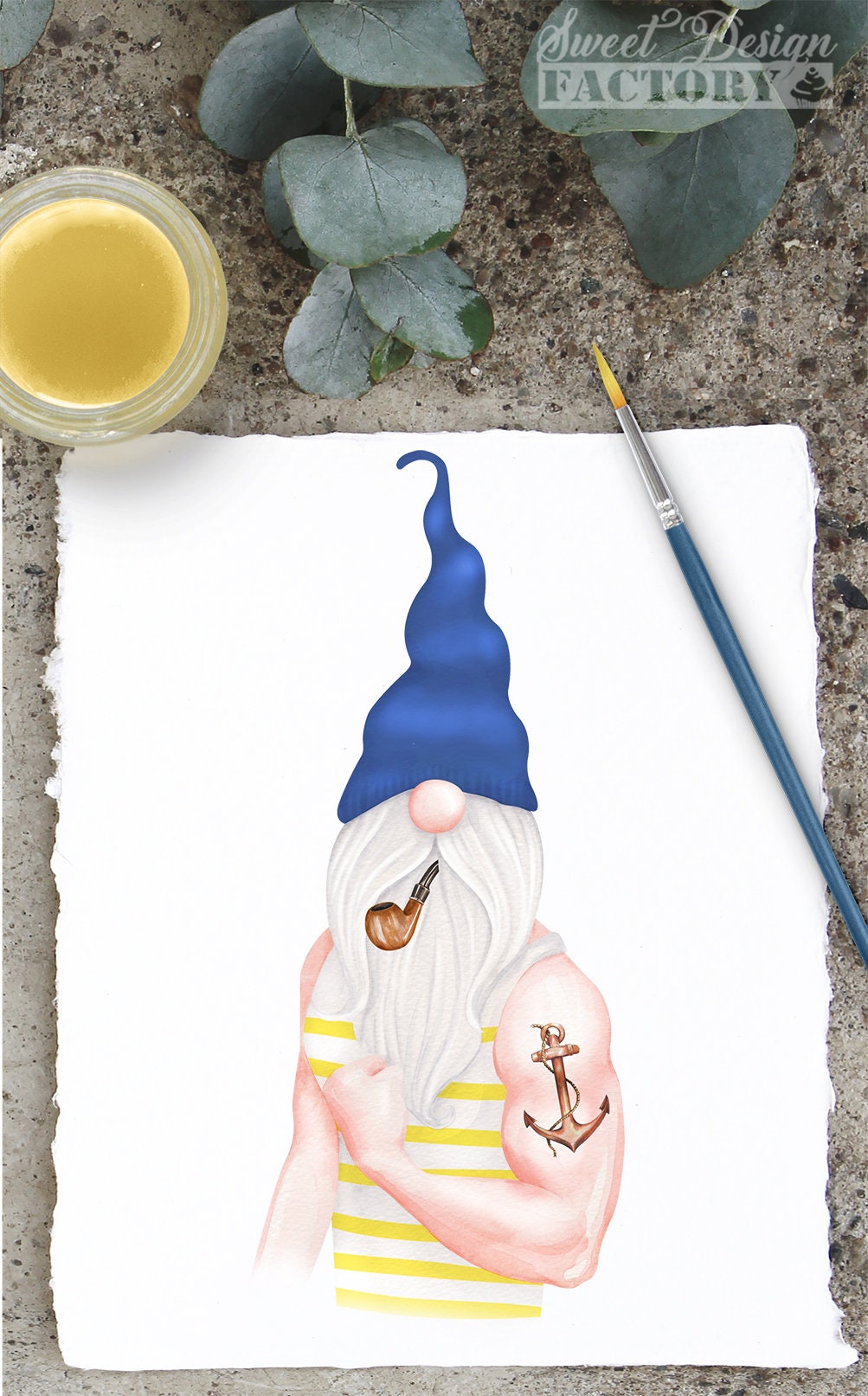 Summer Gnome Watercolor Clipart Mermaid Gnome Clipart Sailor | Etsy