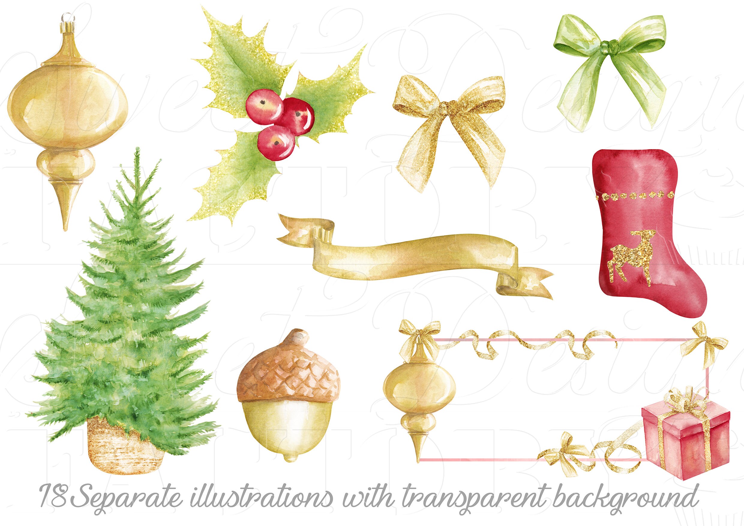 Christmas Watercolor Clipart Classic Christmas Watercolor - Etsy
