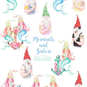 Summer Gnome Watercolor Clipart, Mermaid Gnome Clipart, Sailor Gnome ...