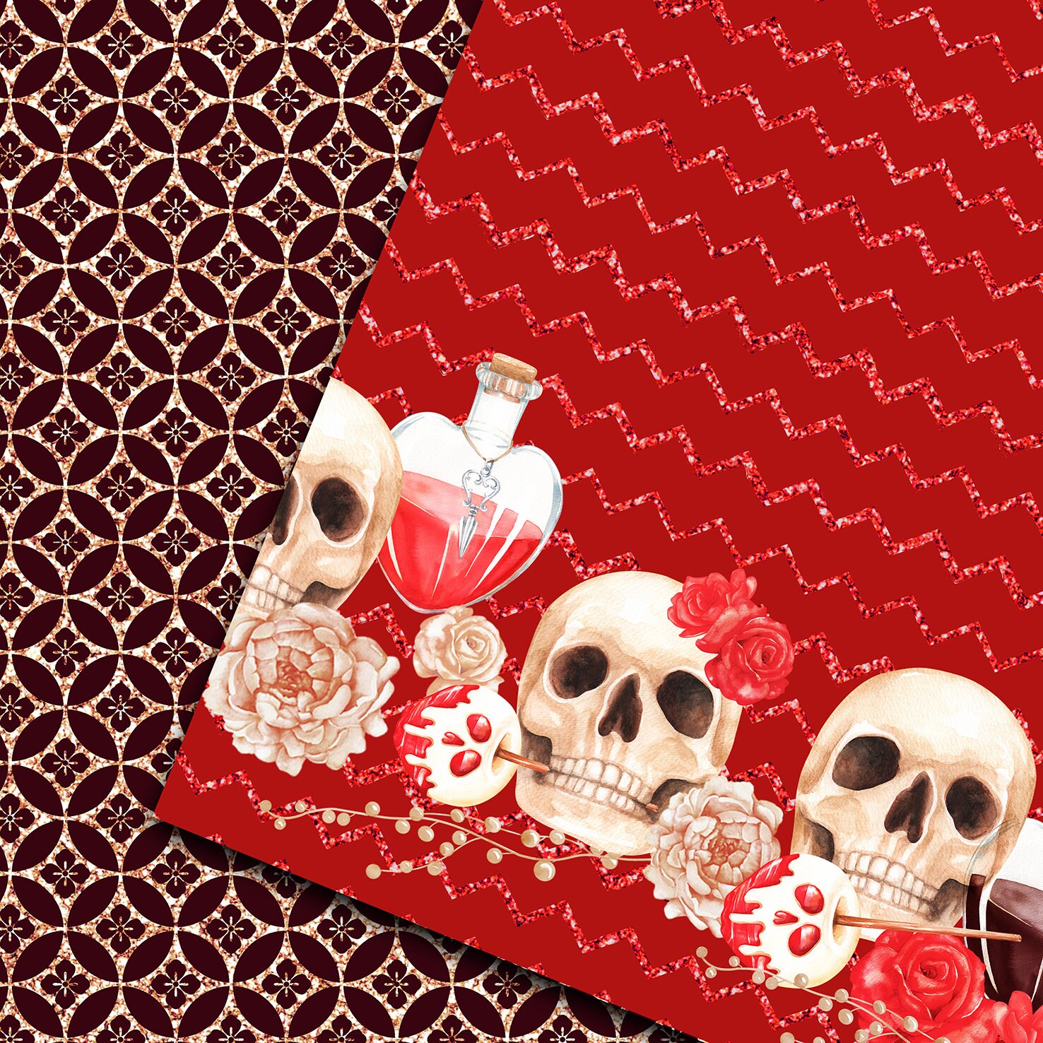 Halloween Paper Pack, Gothic Clipart, Gothic Wedding, Seamless Pattern ...