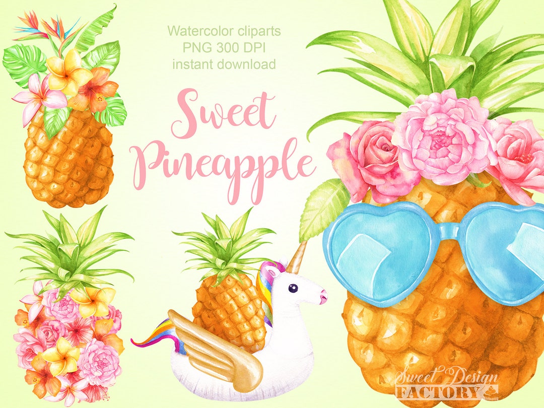 Pineapple Watercolor Clipart, Summer Clipart, Watercolor Flower Clipart ...