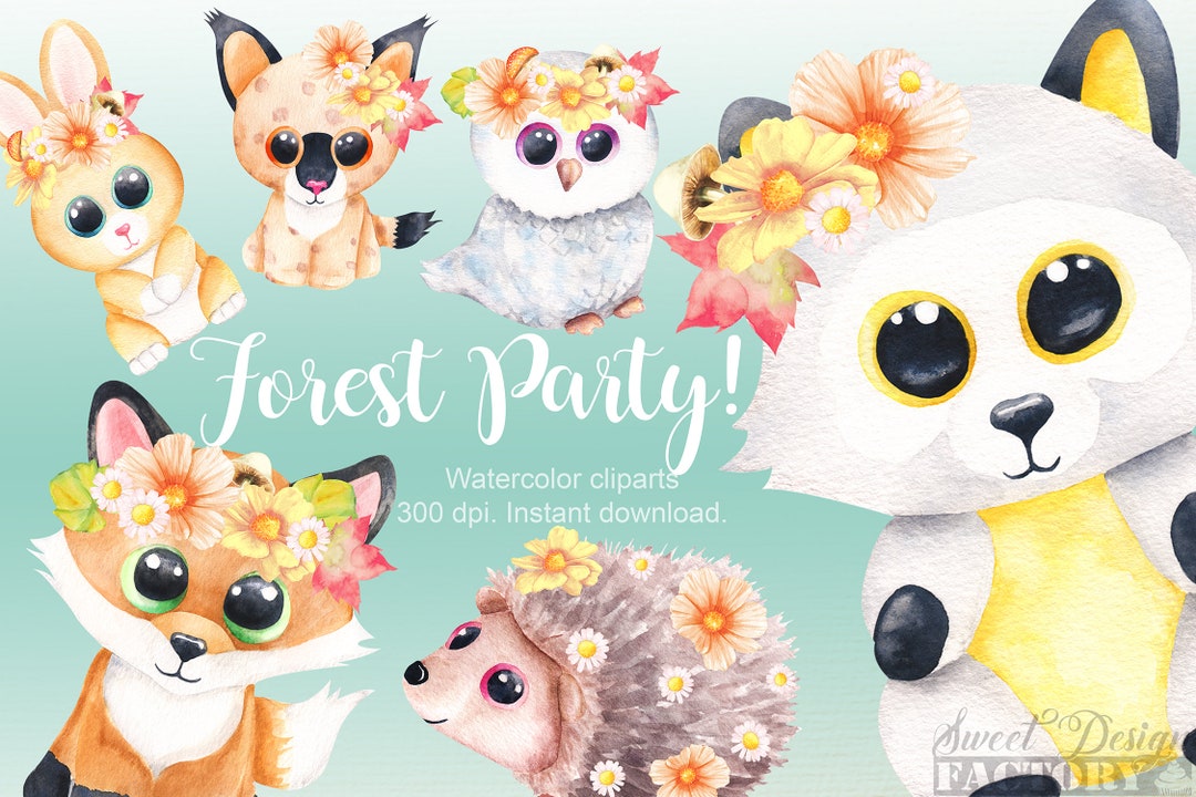 Animal Watercolor Clipart, Woodland Clipart, Flower Clipart, Forest ...