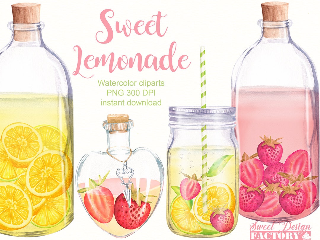 Lemonade Watercolor Clip Art, Summer Clipart, Lemon Clipart, Lemon ...