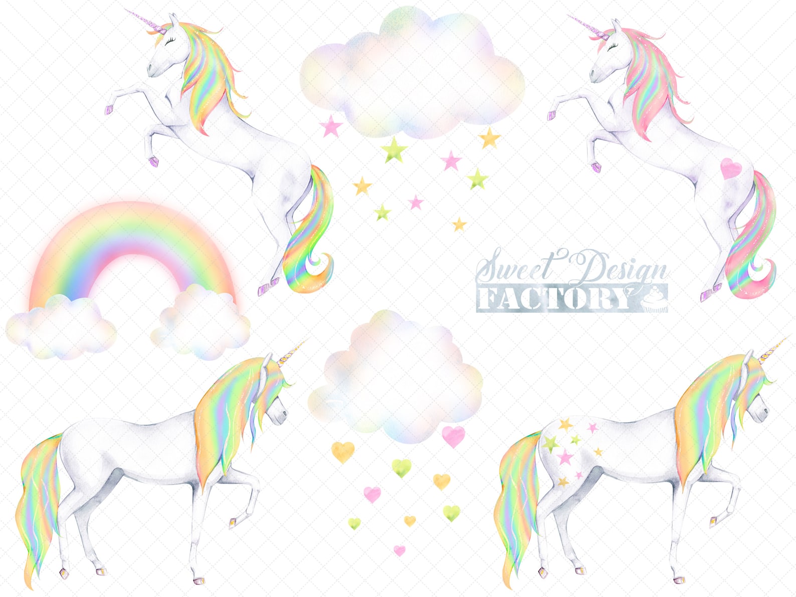 Unicorn watercolor clipart rainbow party clipart rainbow | Etsy