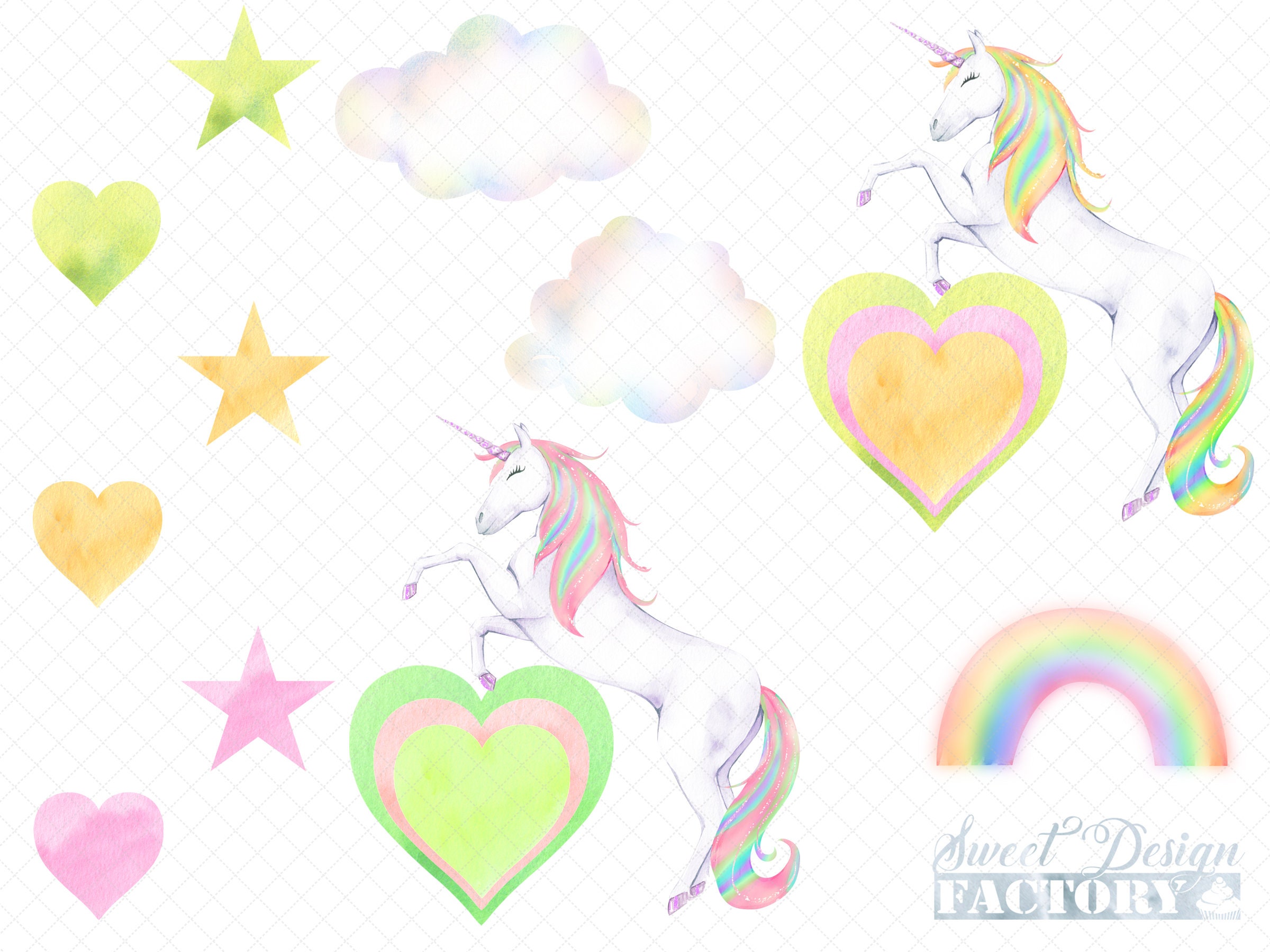 Unicorn Watercolor Clipart, Rainbow Party Clipart, Rainbow Unicorn ...