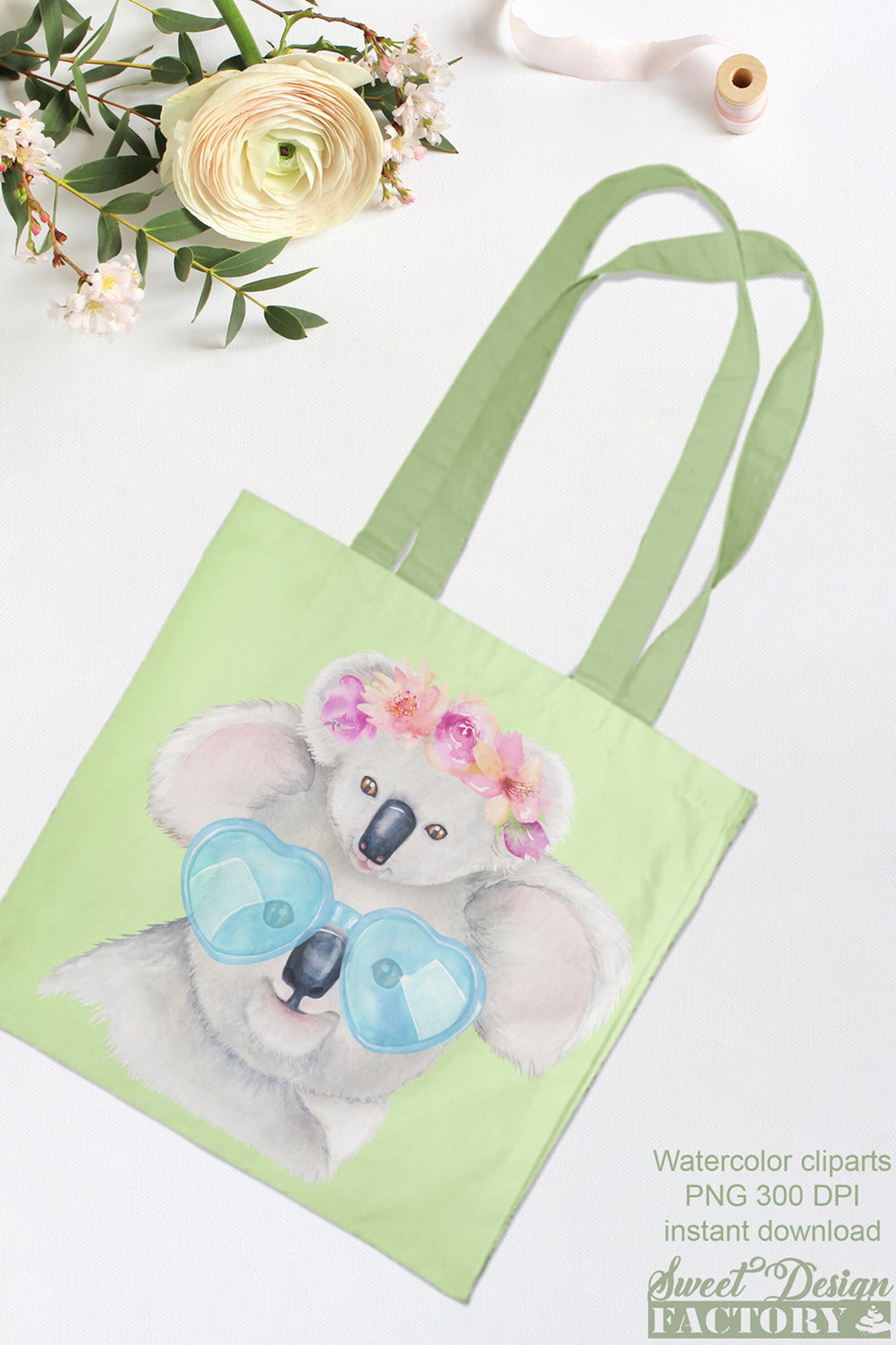 Koala watercolor clipart baby koala clipart floral clipart | Etsy