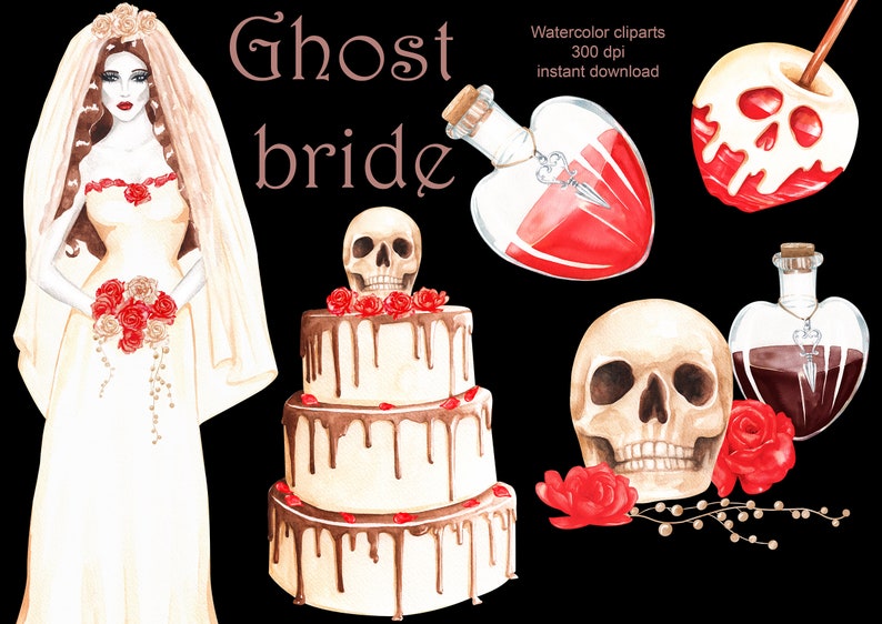 Halloween Sublimation PNG, Gothic Wedding Clipart, Ghost Bride Clipart ...