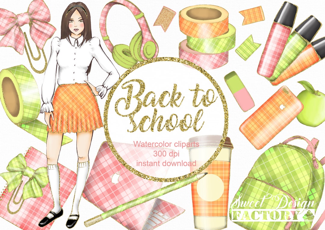 School Clipart/ Back to School/ Cute Planner/ University Clipart/ Washi ...