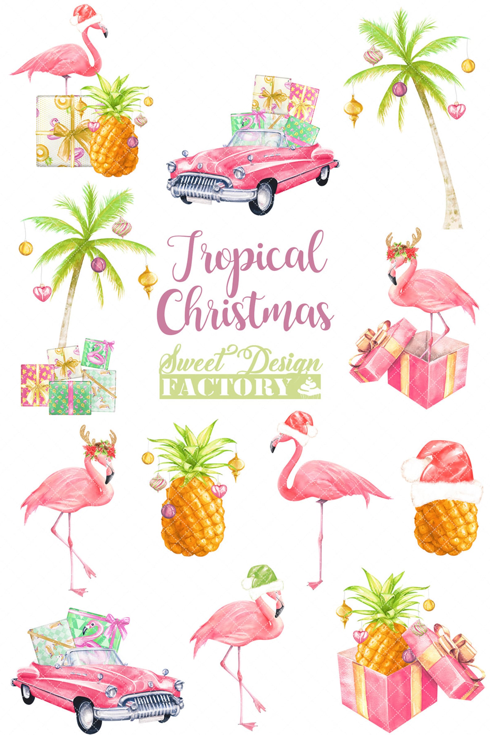 Noël tropical clipart, clipart de plage de Noël aquarelle, vacances ...