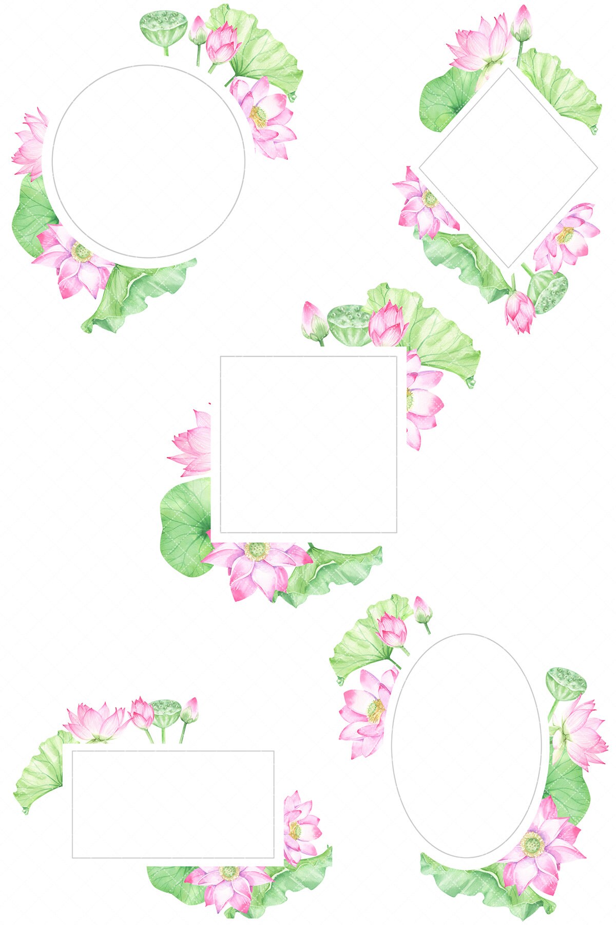 Watercolor Floral Frame Lotus Frame Wedding Clipart - Etsy