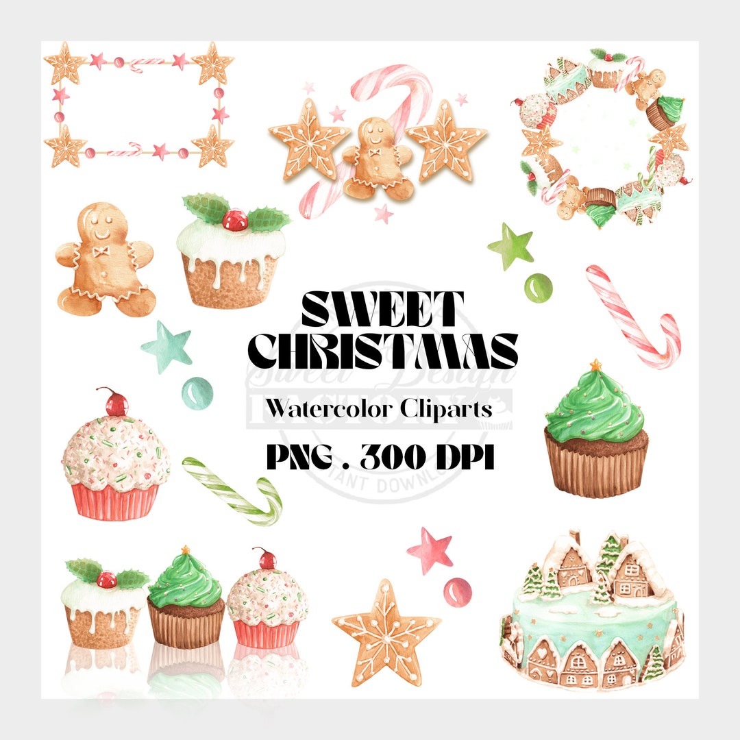Watercolor Christmas Clipart, Christmas Cake Clipart, Holidays Clipart ...