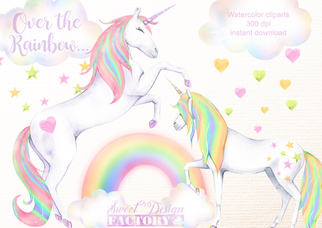Unicorn Watercolor Clipart, Rainbow Party Clipart, Rainbow Unicorn ...