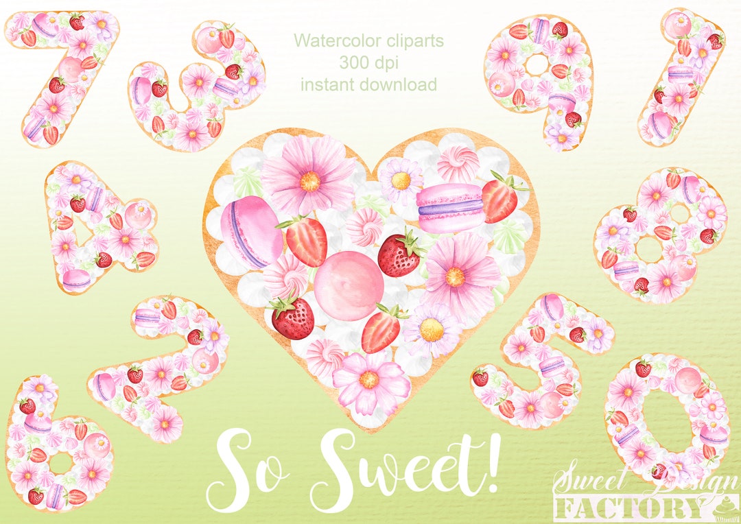 Number Clipart, Birthday Clipart, Floral Clipart, Number Cake Clipart ...