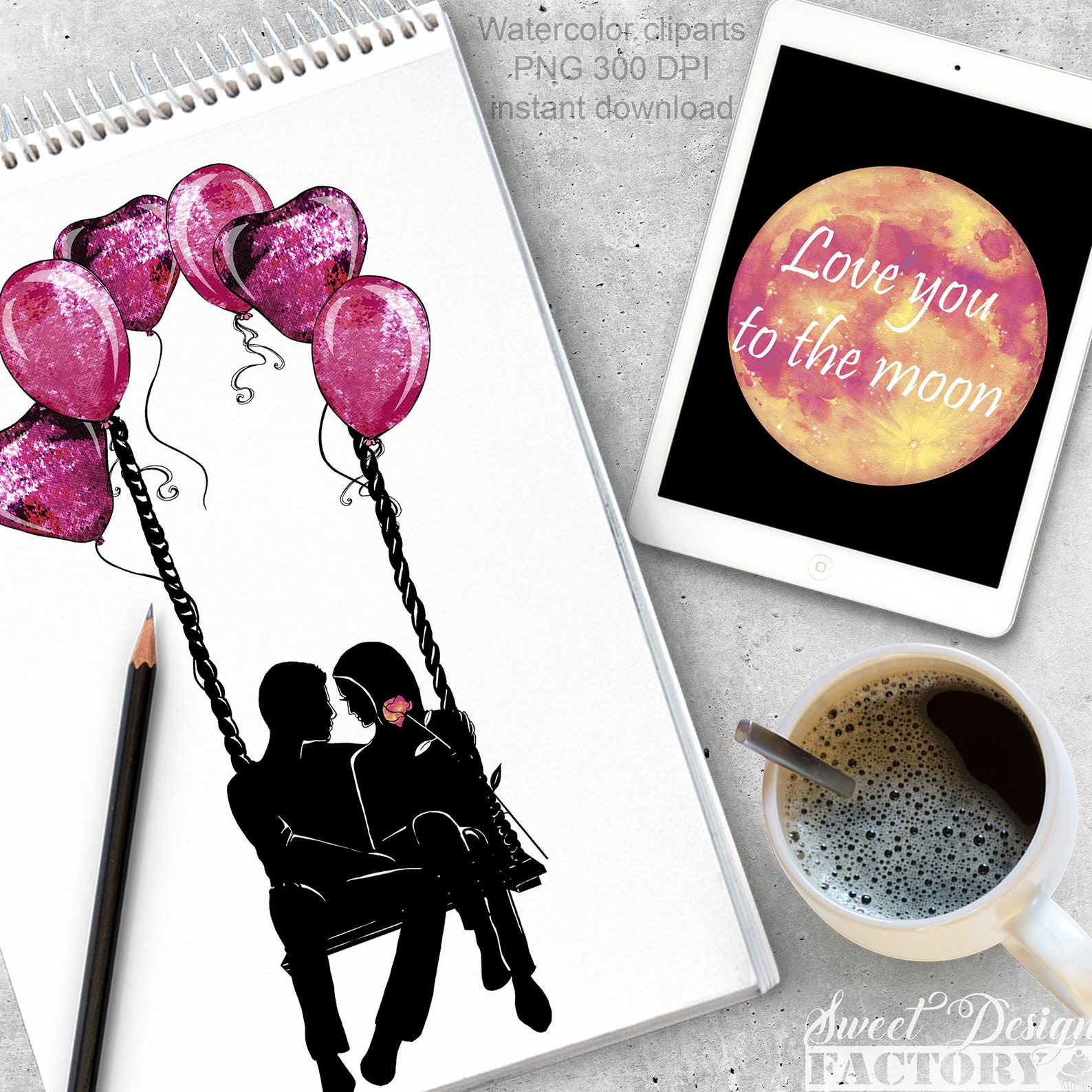 Valentine Watercolor Clipart Love Clipart Paris Clipart | Etsy