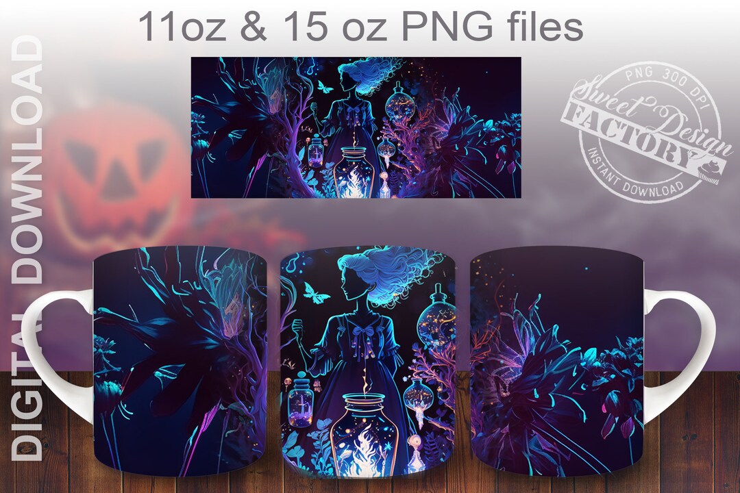 Witch Mug Png, 11 Oz and 15 Oz Halloween Sublimation Mug Wrap, Witchy ...