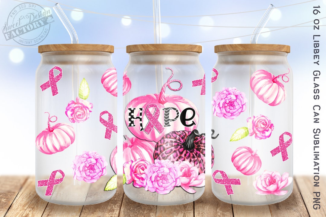 Pink October Libbey Glass Can Png, Breast Cancer Glass Can Png, Cancer ...