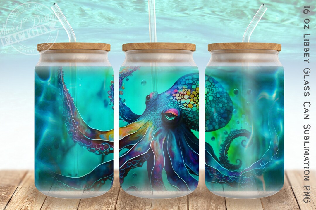 Octopus Glass Can Png, 16 Oz Libbey Glass Can Tumbler Sublimation ...