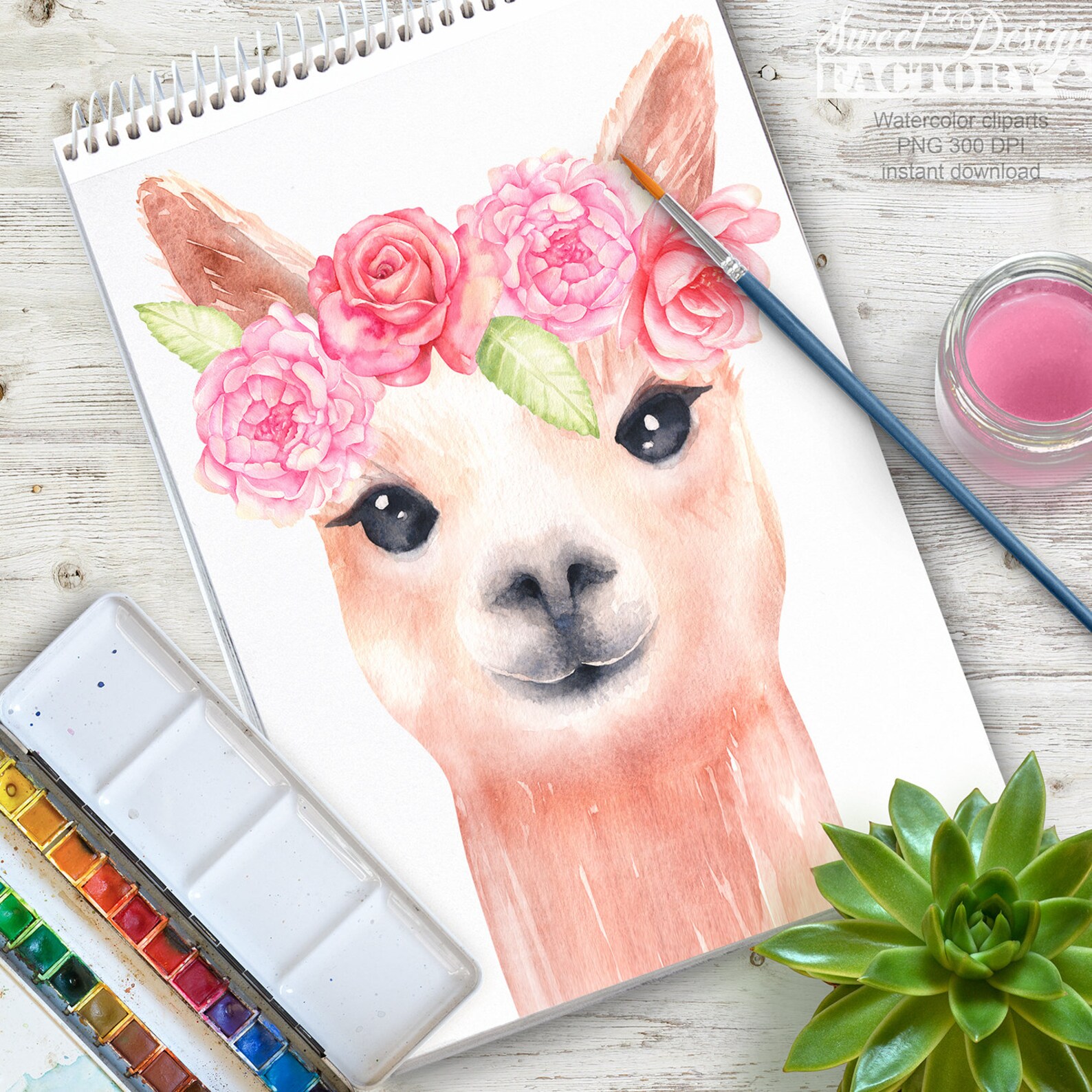 Llama Watercolor Clipart, Alpaca Graphics, Watercolor Clipart, Floral ...