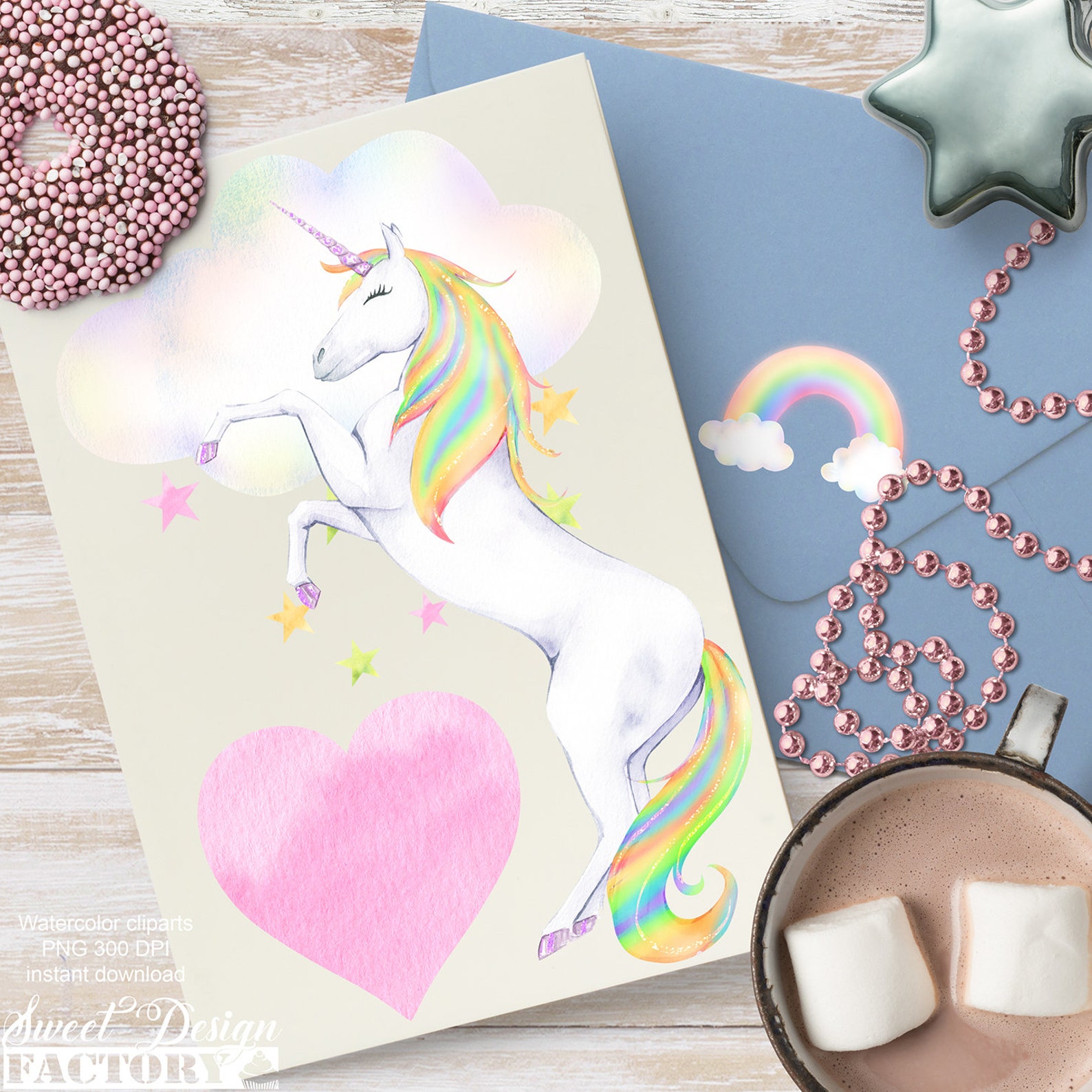 Unicorn watercolor clipart rainbow party clipart rainbow | Etsy