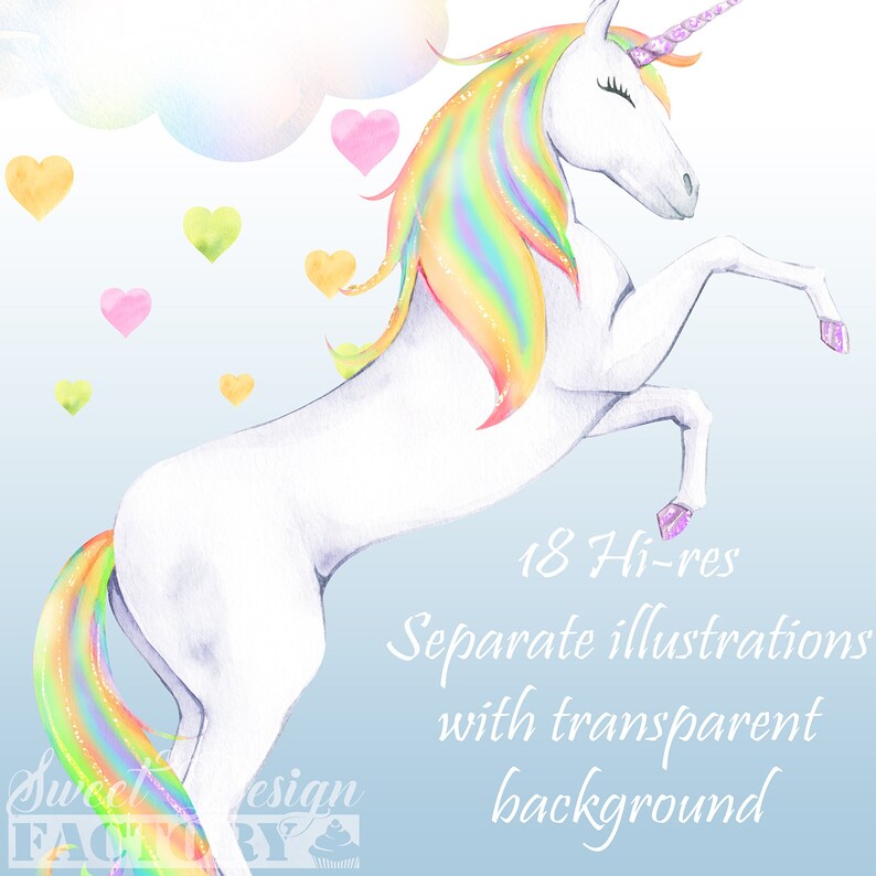 Unicorn Watercolor Clipart, Rainbow Party Clipart, Rainbow Unicorn ...