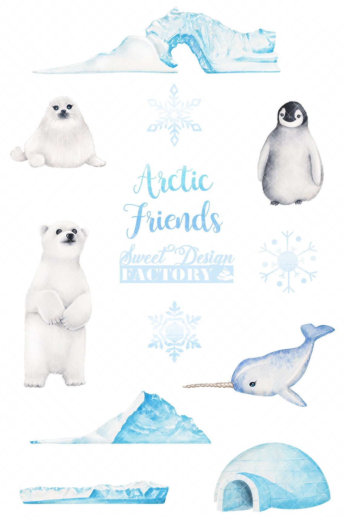 Clipart d'animaux de l'arctique à l'aquarelle | Etsy France