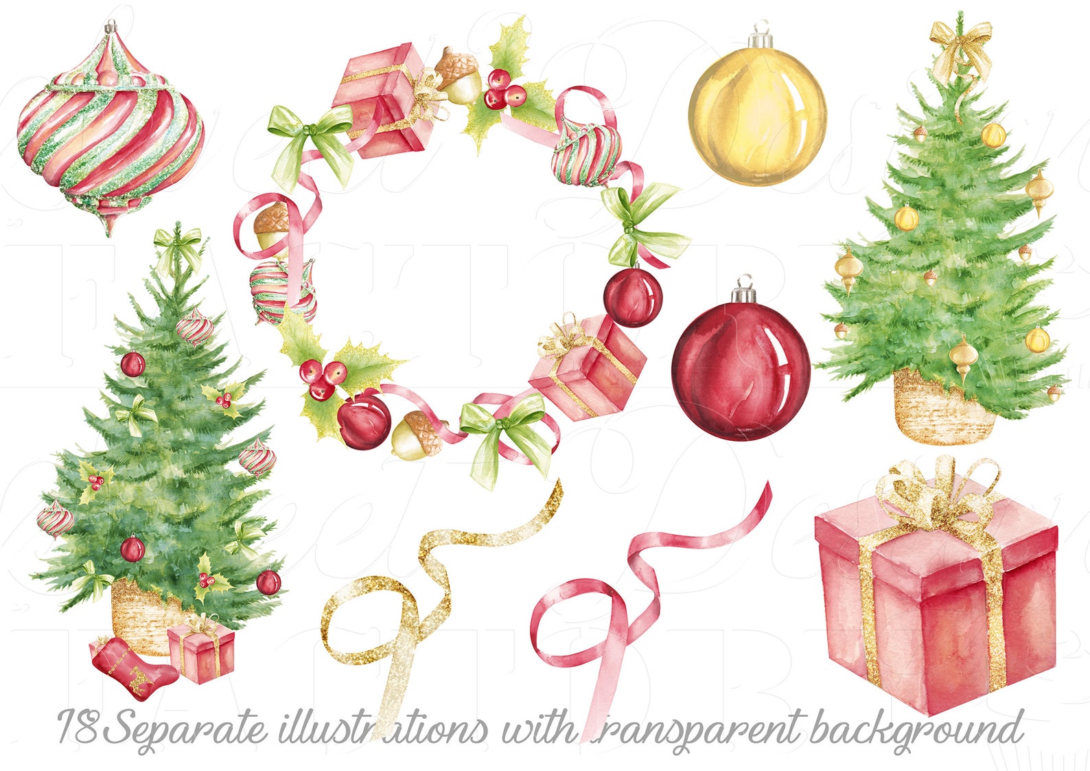 Christmas Watercolor Clipart Classic Christmas Watercolor | Etsy