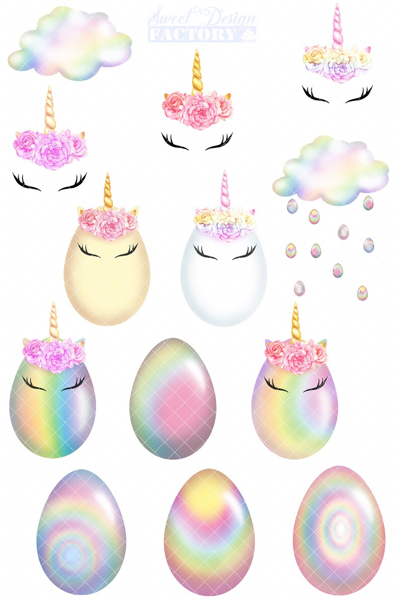 Easter unicorn clipart unicorn egg rainbow clipart easter | Etsy