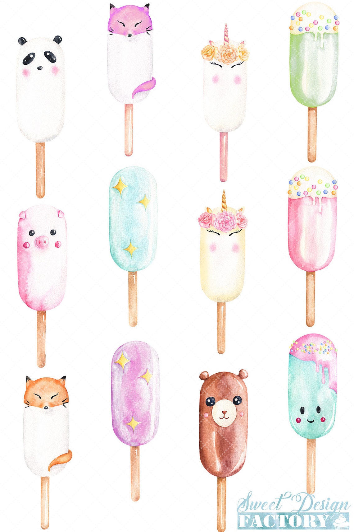 Popcicle Watercolor Clipart Ice Cream Clipart Watercolor - Etsy