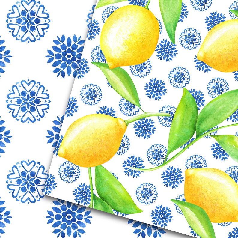 Watercolor lemon paper pack citrus digital paper lemon | Etsy