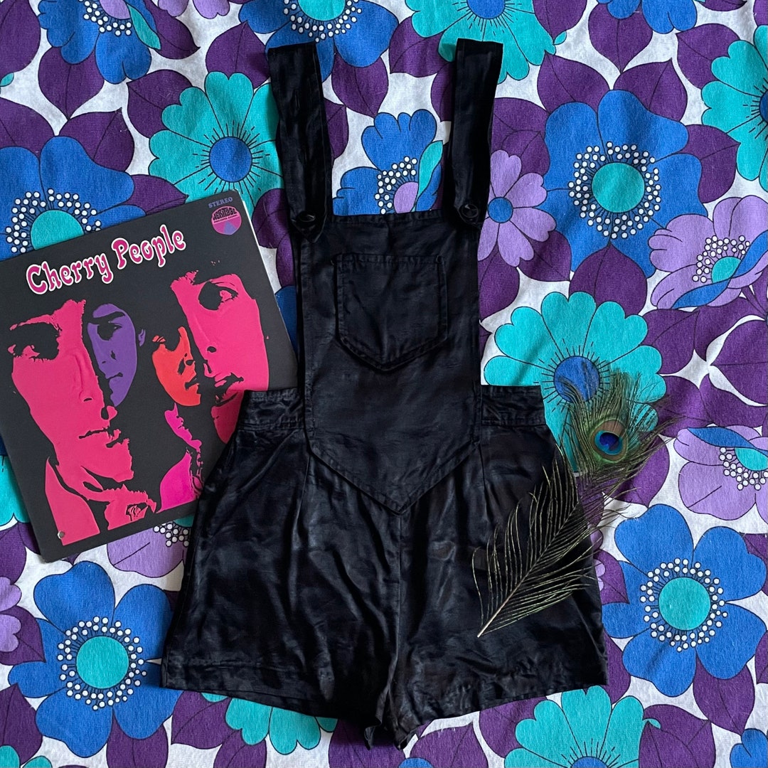 Amazing Vintage 60s Black Shiny Pinafore Romper Hotpants Playsuit Made ...