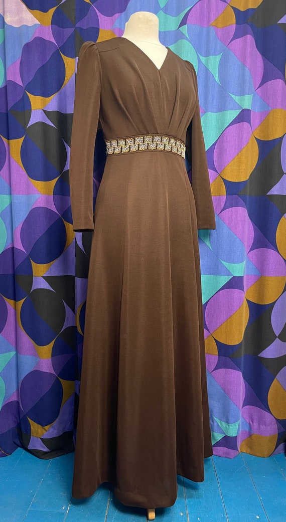 Beautiful Vintage 70s Brown Crimplene Long Sleeved Ma… - Gem