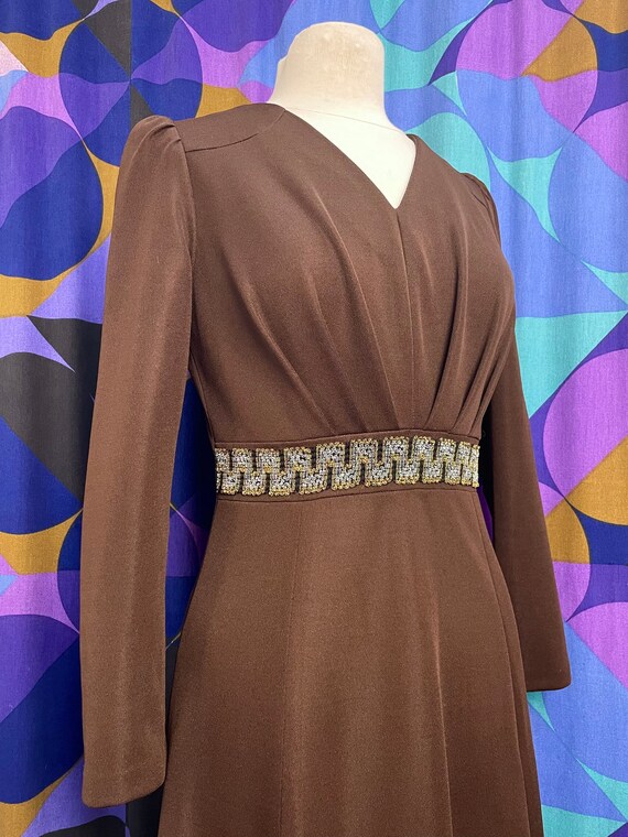 Beautiful Vintage 70s Brown Crimplene Long Sleeved Ma… - Gem