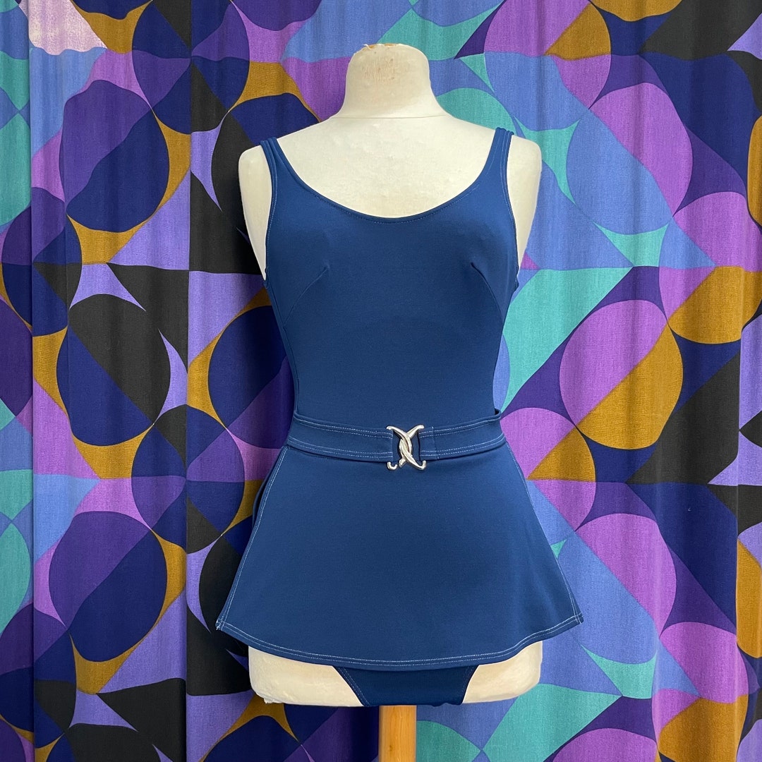 Amazing Vintage 60s Navy Blue Peplum Skirt Swim Suit Swimming Costume ...