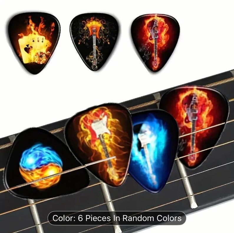 6 X New Guitar Picks Plectrums in Vibrant Flame & Celestial Designs - Etsy