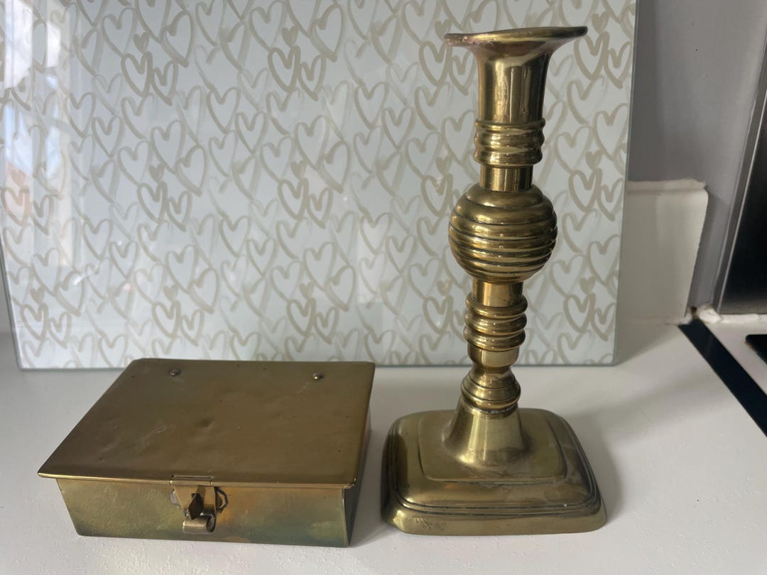 Brass Victorian Candlestick - 8 Inches High + Early Brass Metal Box - Etsy