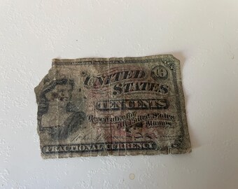 Authentic 1863 10 Cent Fractional Note Fr#1257 / 1863 Fractional ...
