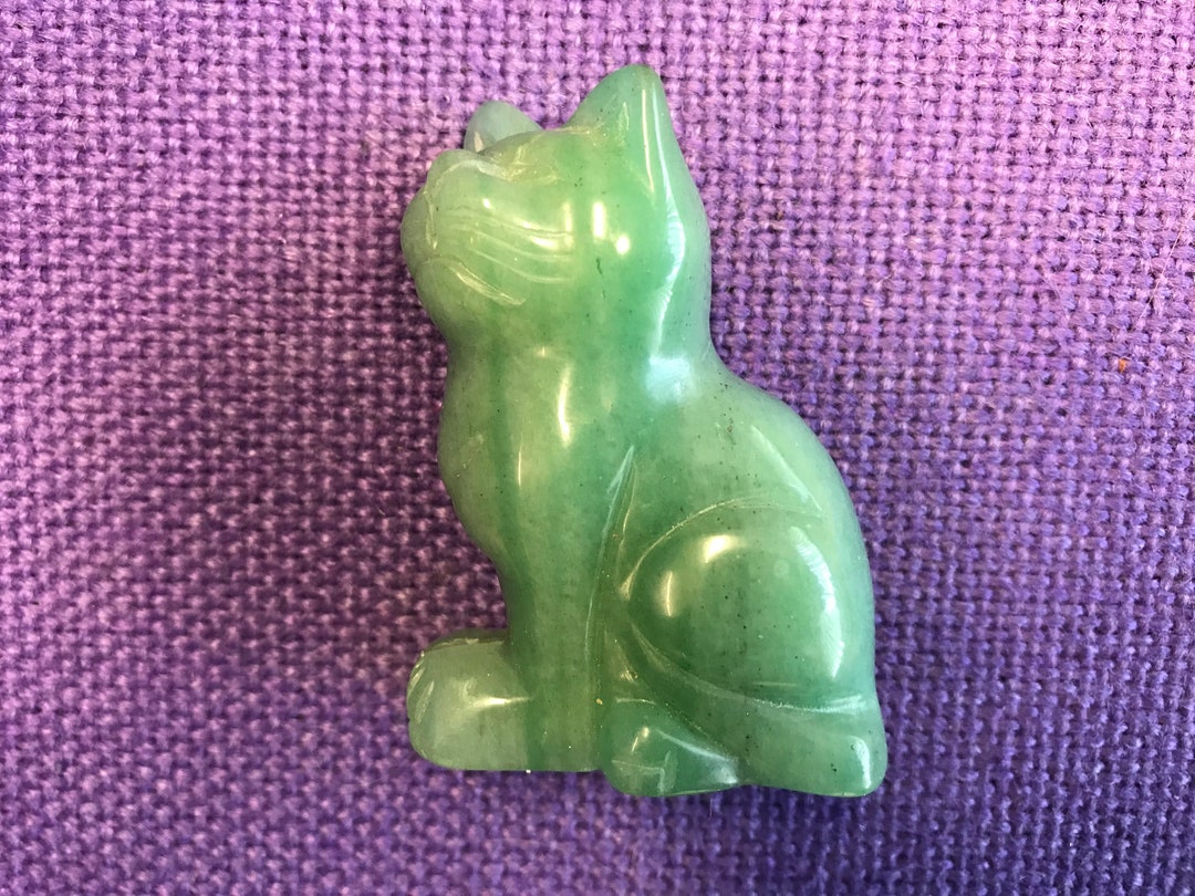 Green Polished Stone Cat Figure - Etsy