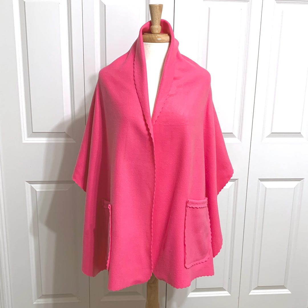 Adult Fleece Shawl Wrap With Pockets, Beautiful Carmine Rose, Fits Most ...