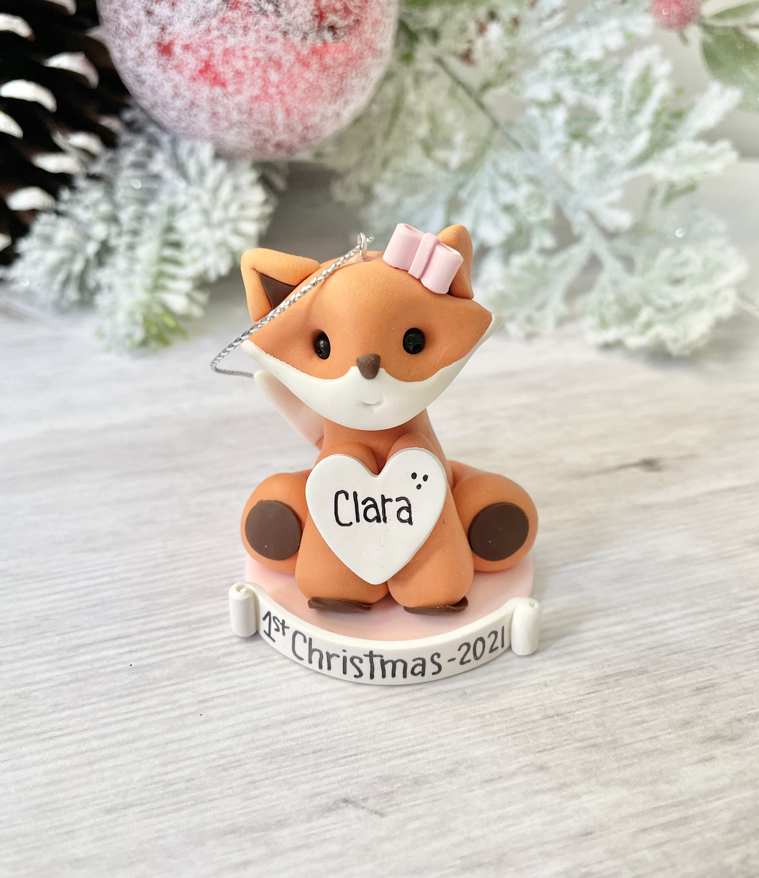 Girl Fox Baby's First Christmas Ornament Personalized | Etsy