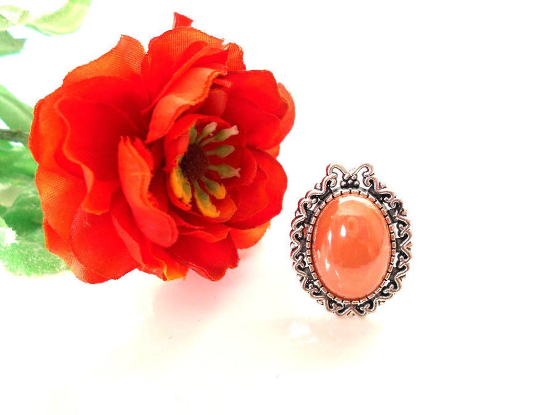 Oval Pearly Orange Cabochon Ring - Etsy