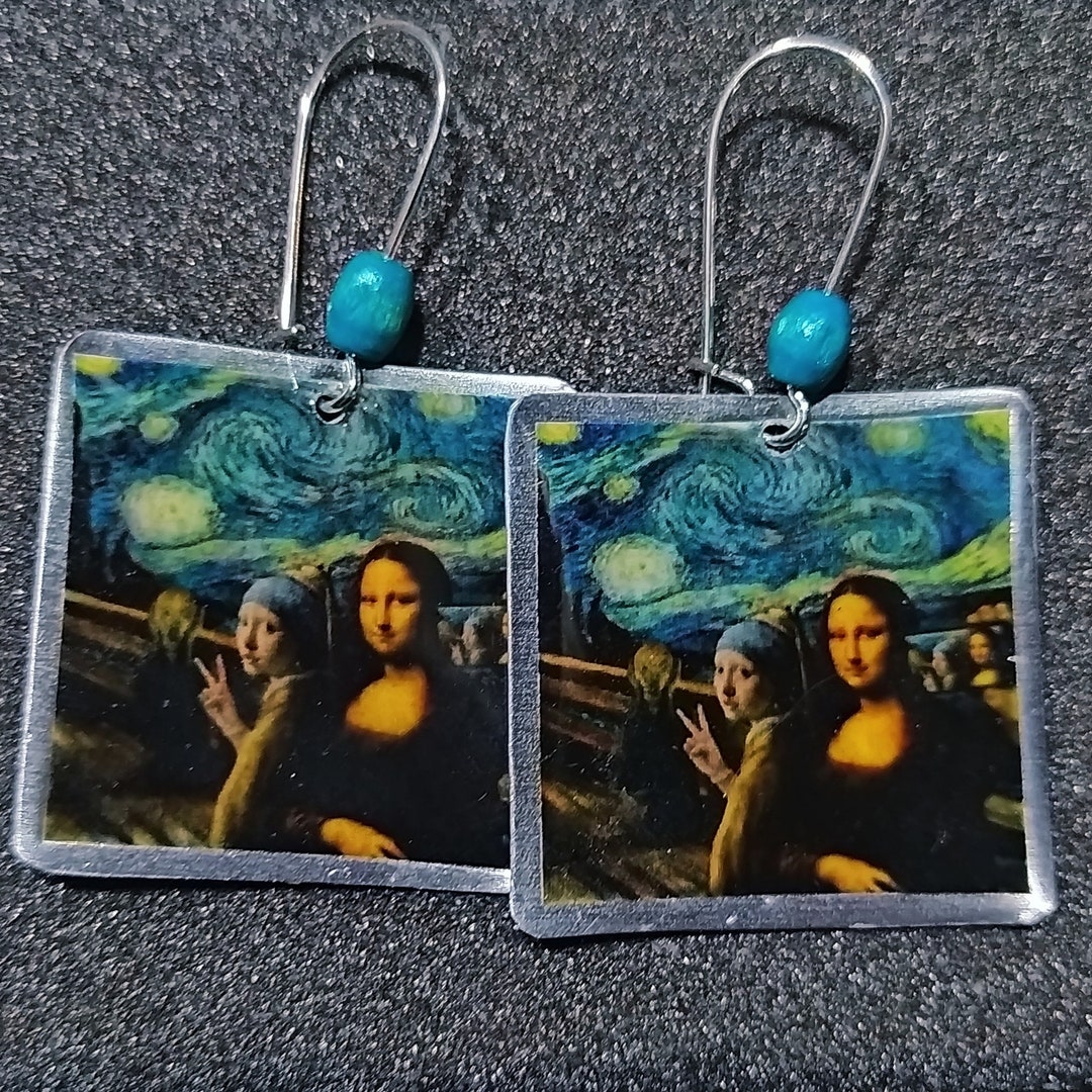 Van Gogh Starry Night & Mona Lisa Earrings, Aluminum Resin Jewelry - Etsy