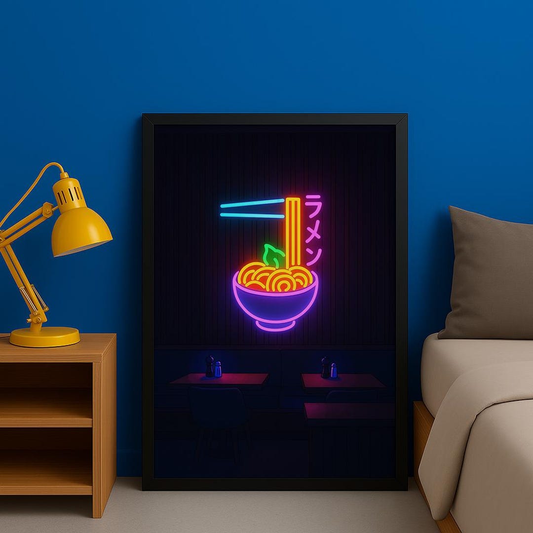 Neon Ramen Bar Wall Art Print – Japanese Noodle Bowl Digital Download ...