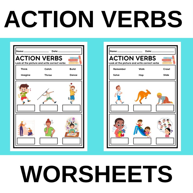 Action Verbs Worksheets for Kids Printable - Etsy