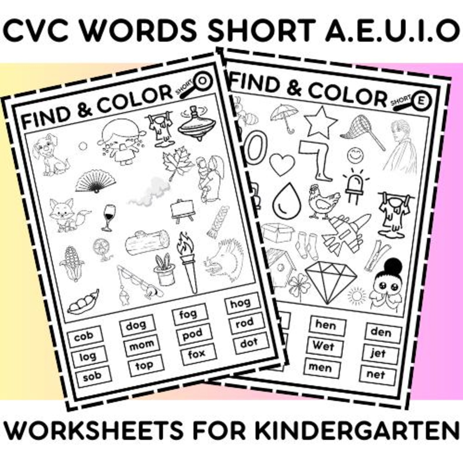 I Spy Worksheets,find & Color, Phonics, Kindergarten, Word Families ...